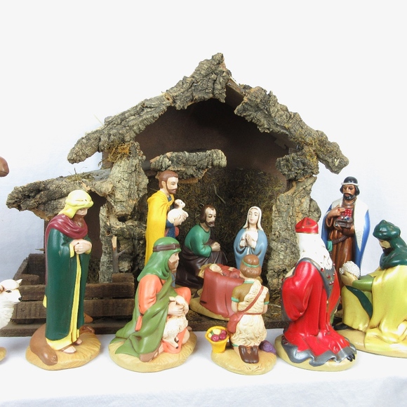 Vintage | Accents | Vintage Large Nativity Creche Set Hand Painted ...